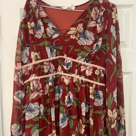 entro | Dresses | Entro Long Sleeve Rust And Floral Colored Dress ...